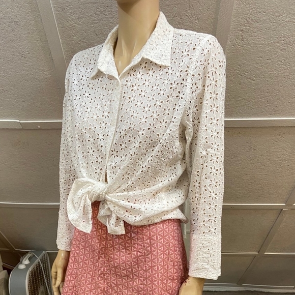 Falls Creek | Tops | Falls Creek White Eyelet Shirt Size Xl 8422 | Poshmark